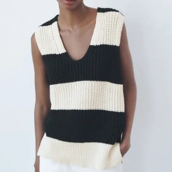 Zara | Jackets & Coats | Zara Stripe Knit Vest | Poshmark